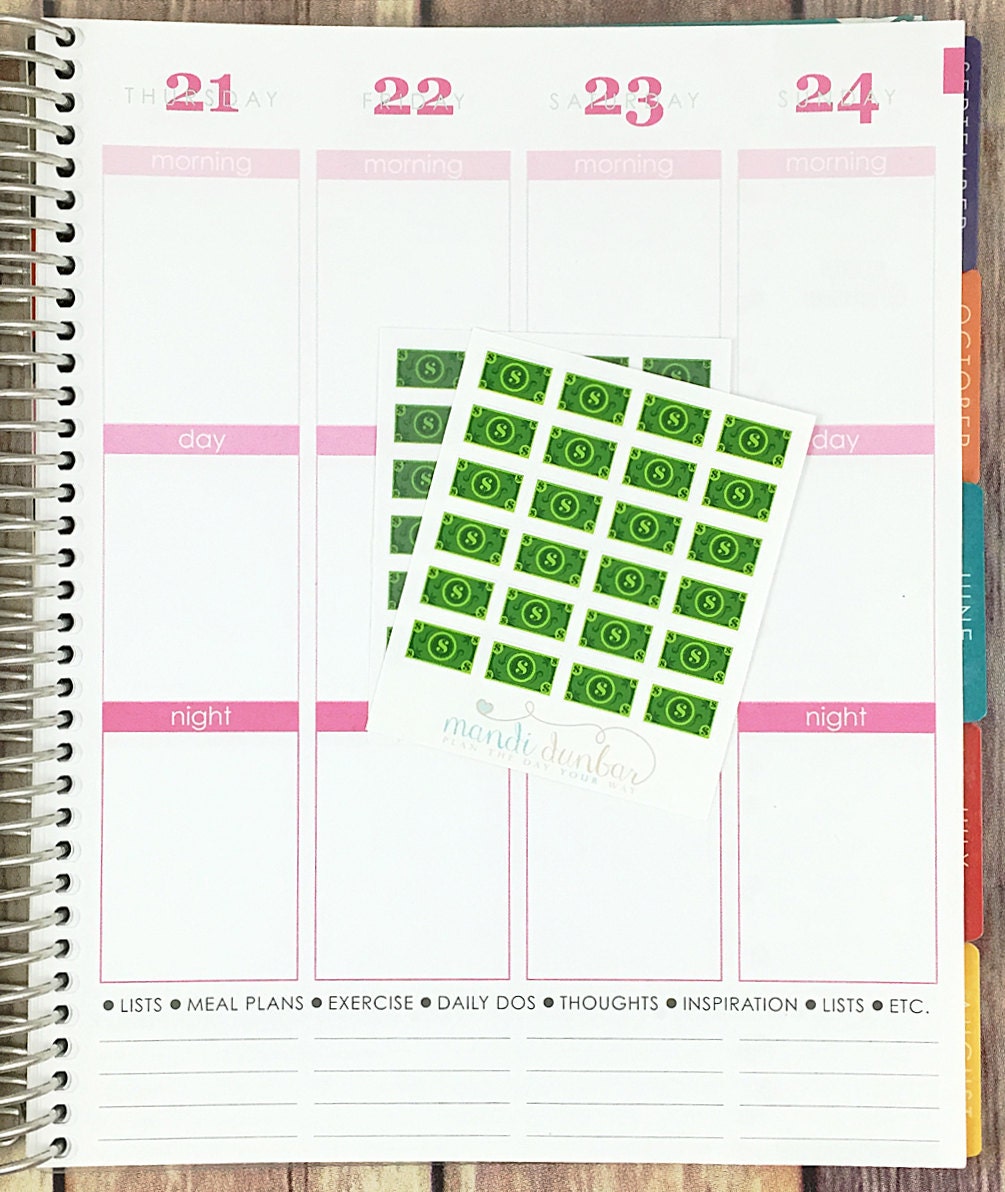 24 Dollar Bill Stickers – Perfect for Erin Condren, Plum Paper Planner ...