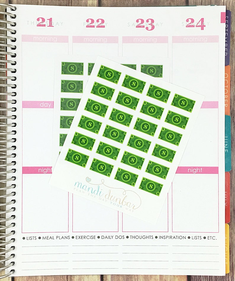 24 Dollar Bill Stickers – Perfect for Erin Condren, Plum Paper Planner ...