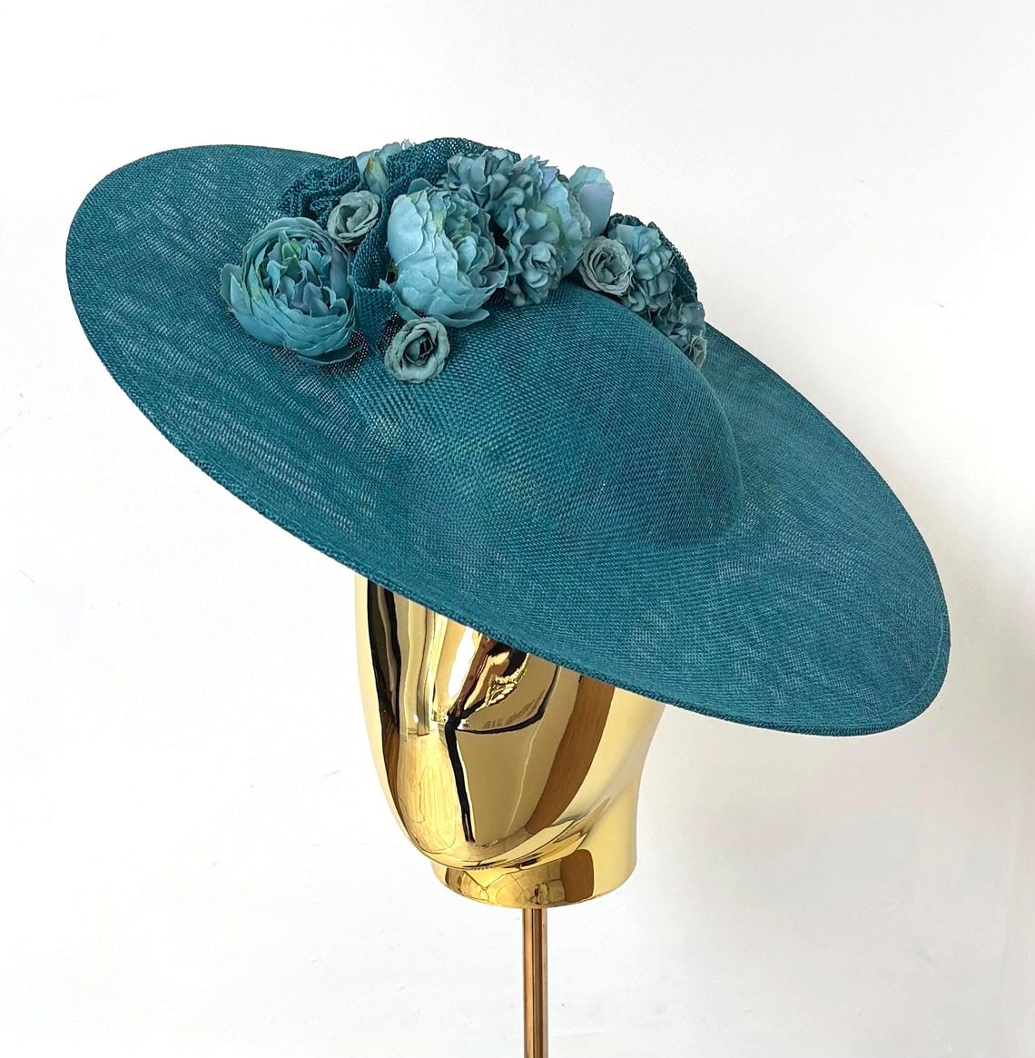 Stunning Turquoise Teal Blue Large Wedding Fascinator Derby Ascot Race ...