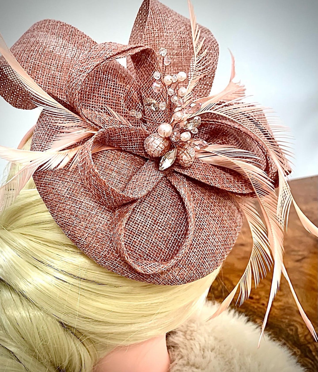 Stunning Dusky Pink With Rose Gold Jewelled Wedding Fascinator Hat ...