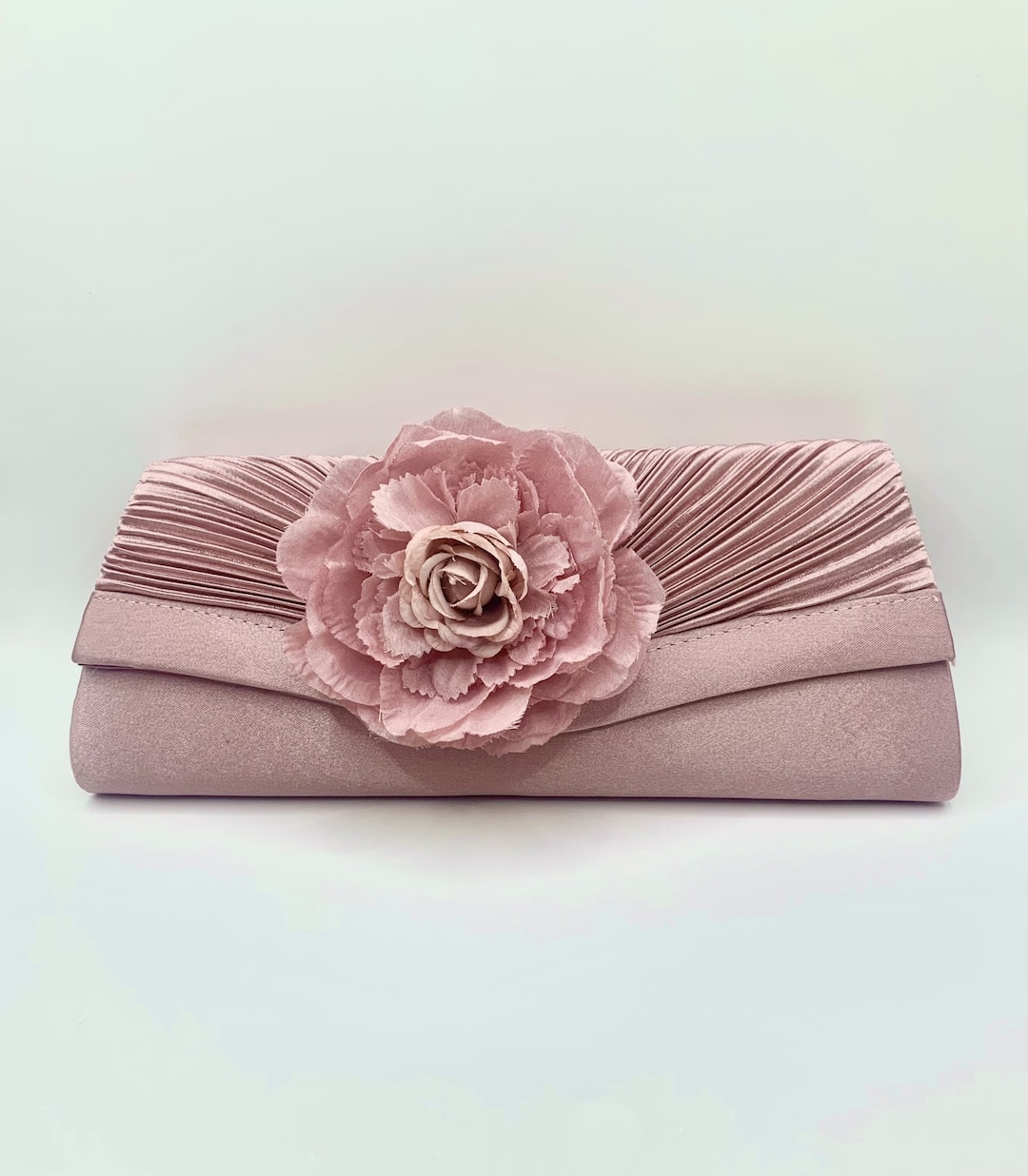 Stunning Bridal Wedding Satin Dusky Pink Rose Pink Clutch Bag With ...