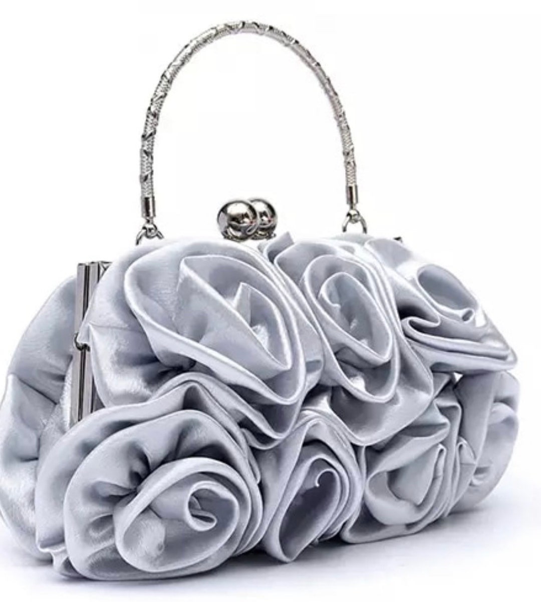 Beautiful Satin Silver Floral Wedding Handbag - Etsy
