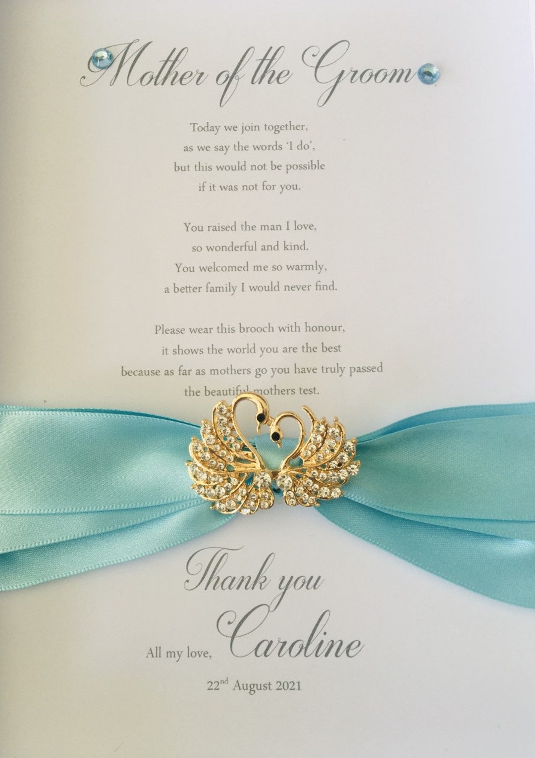 Mother of the Groom Poem and Diamanté Swans Brooch - Etsy