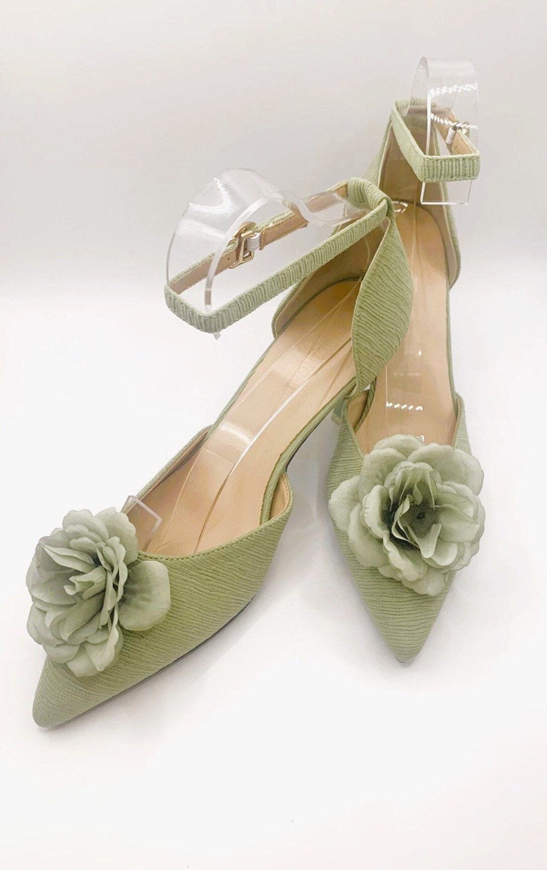 Stunning Sage Green Flower Embellished Bridal Wedding Shoes in a Soft ...