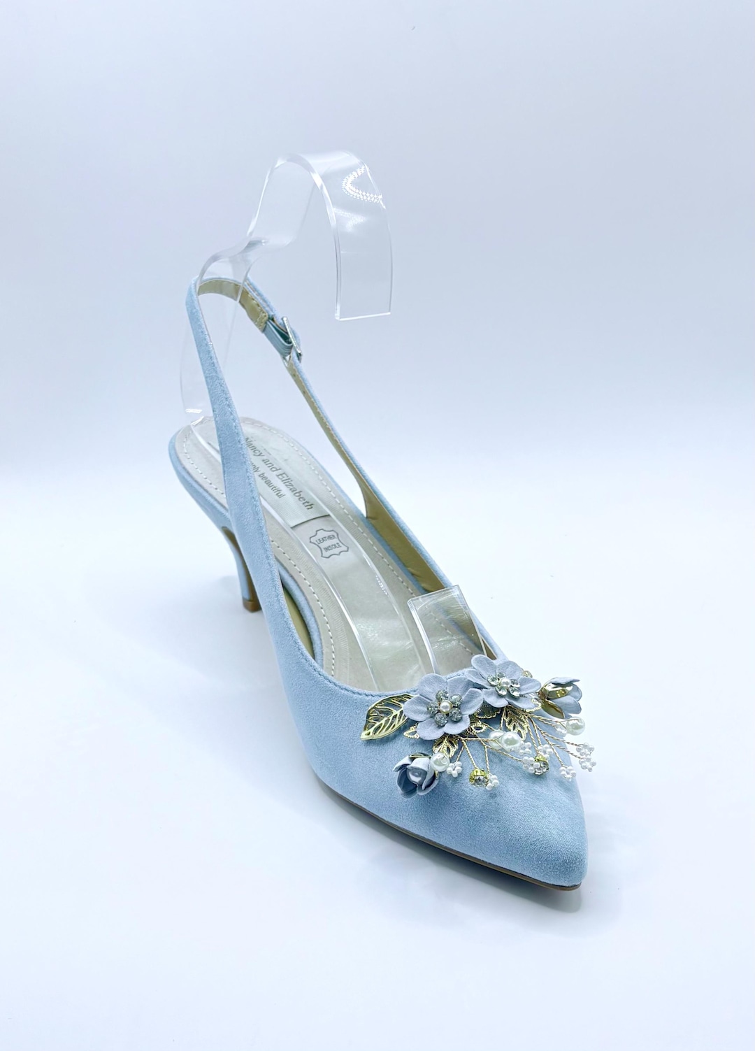 Hand Finished Diamanté Flower Bridal Shoes: Dusky Blue Pearl Wedding ...