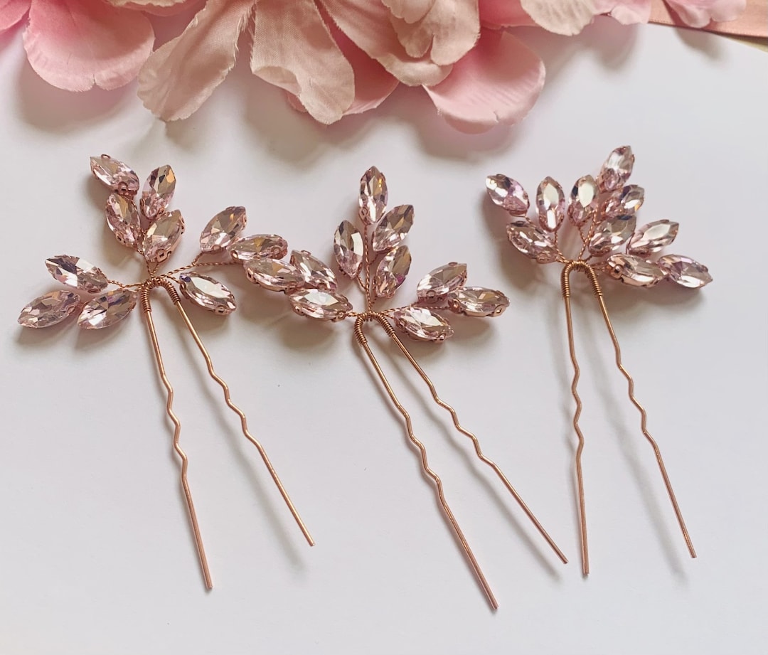 Rose Gold Bridal Hair Pin With Pink Diamante - Etsy