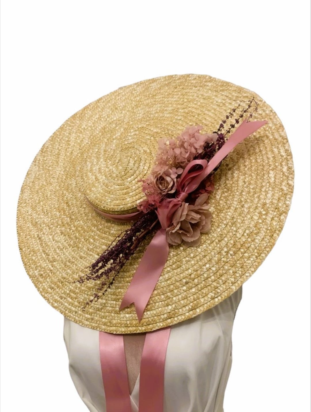 Large Rim Raffia Boater Wedding Fascinator Derby Ascot Race Day Hat ...