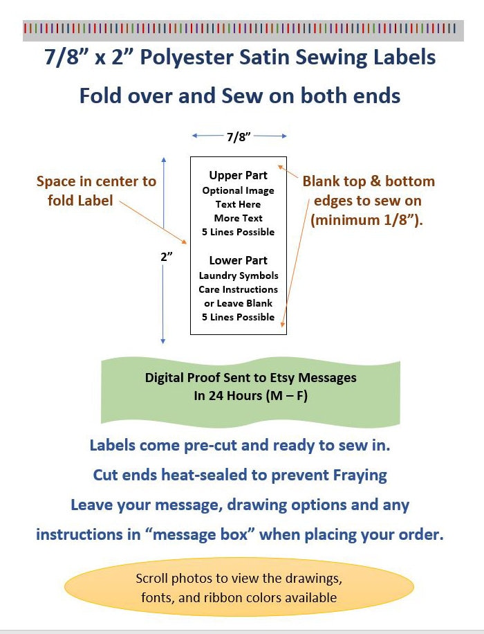 Sewing Labels Satin Personalized Choose Your Text Folded 7.8 x 1 Free ...