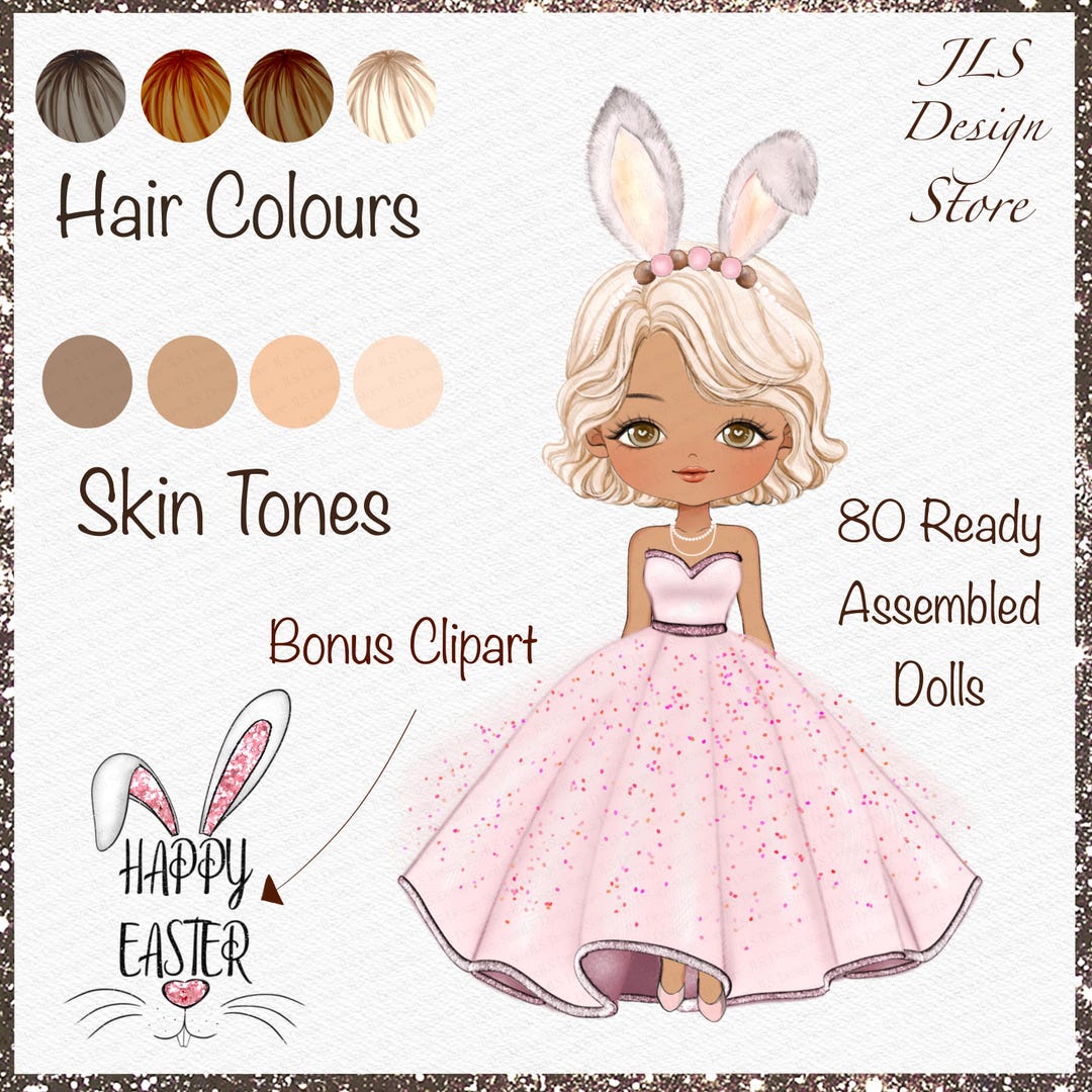 Hand Drawn Easter Girl Clipart, Customizable Hair & Skin (digital ...