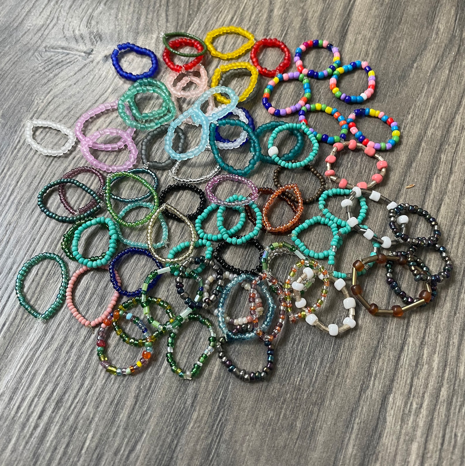 Seed Bead Rings Set of Five / Elastic Stackable Rings in Any Color ...