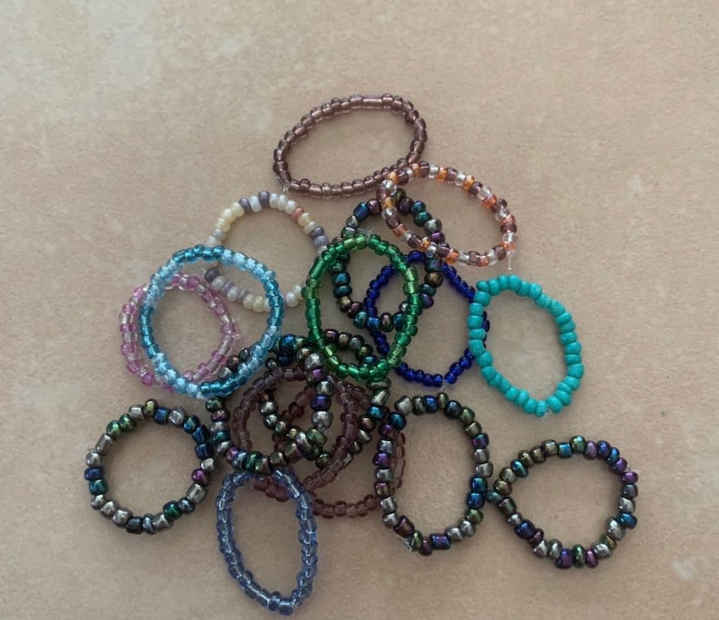 MYSTERY Seed Bead Rings Set of Five / Elastic Stackable Rings - Etsy