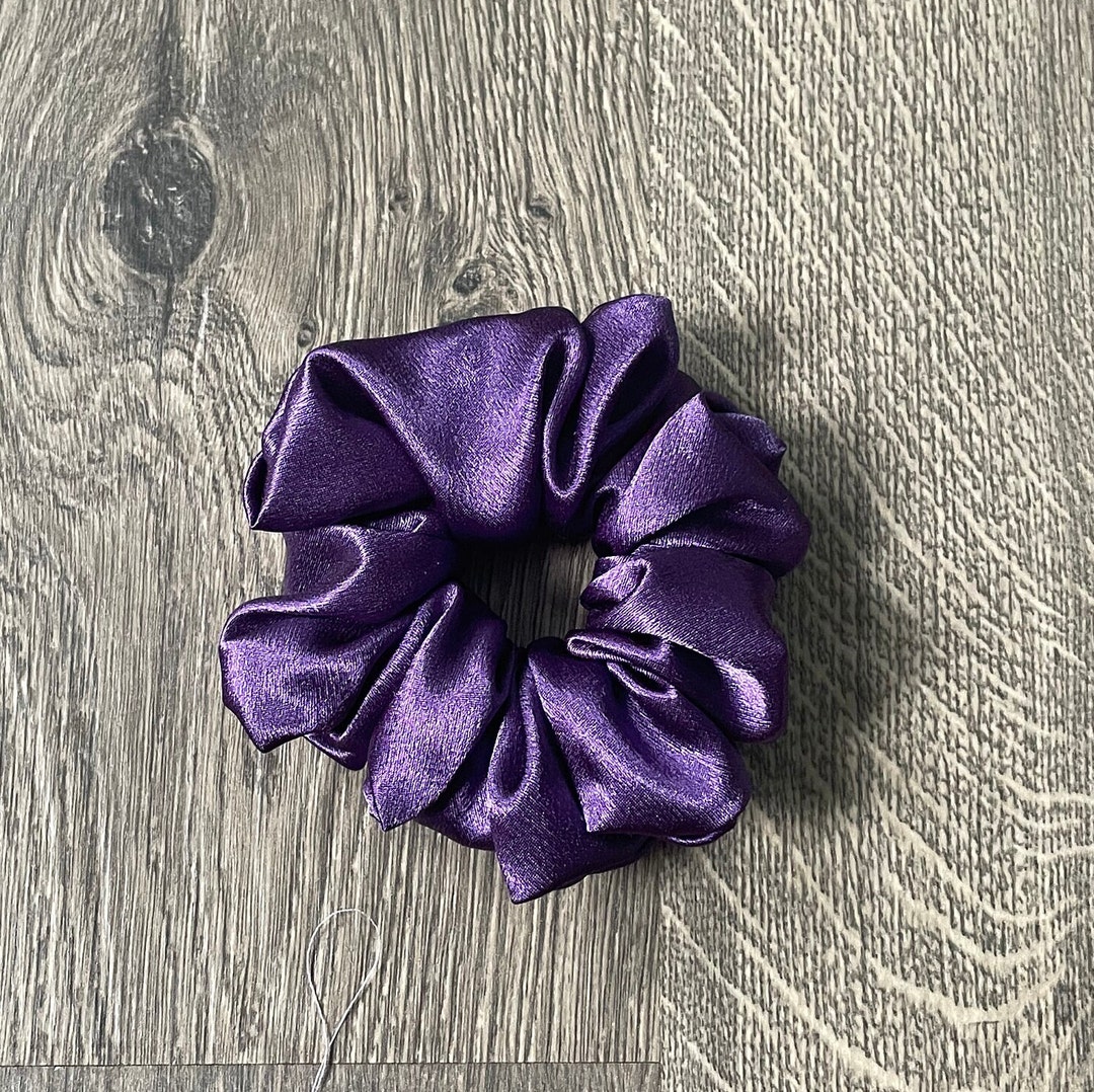 Dark Purple Satin Scrunchie | Plum Eggplant Purple Satin Silk Scrunchie ...