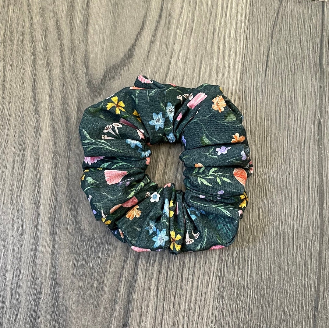 Green Wildflower Scrunchie | Dark Forest Green Scrunchie With Light ...