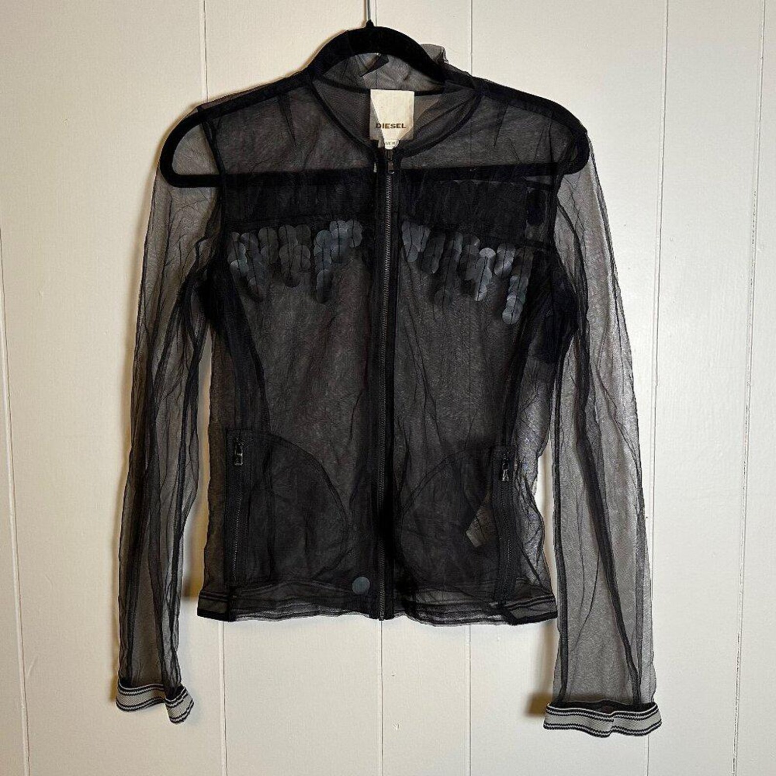 Diesel Vintage Mesh Tulle Sheer Moto Overcoat Jacket in Black Women's ...
