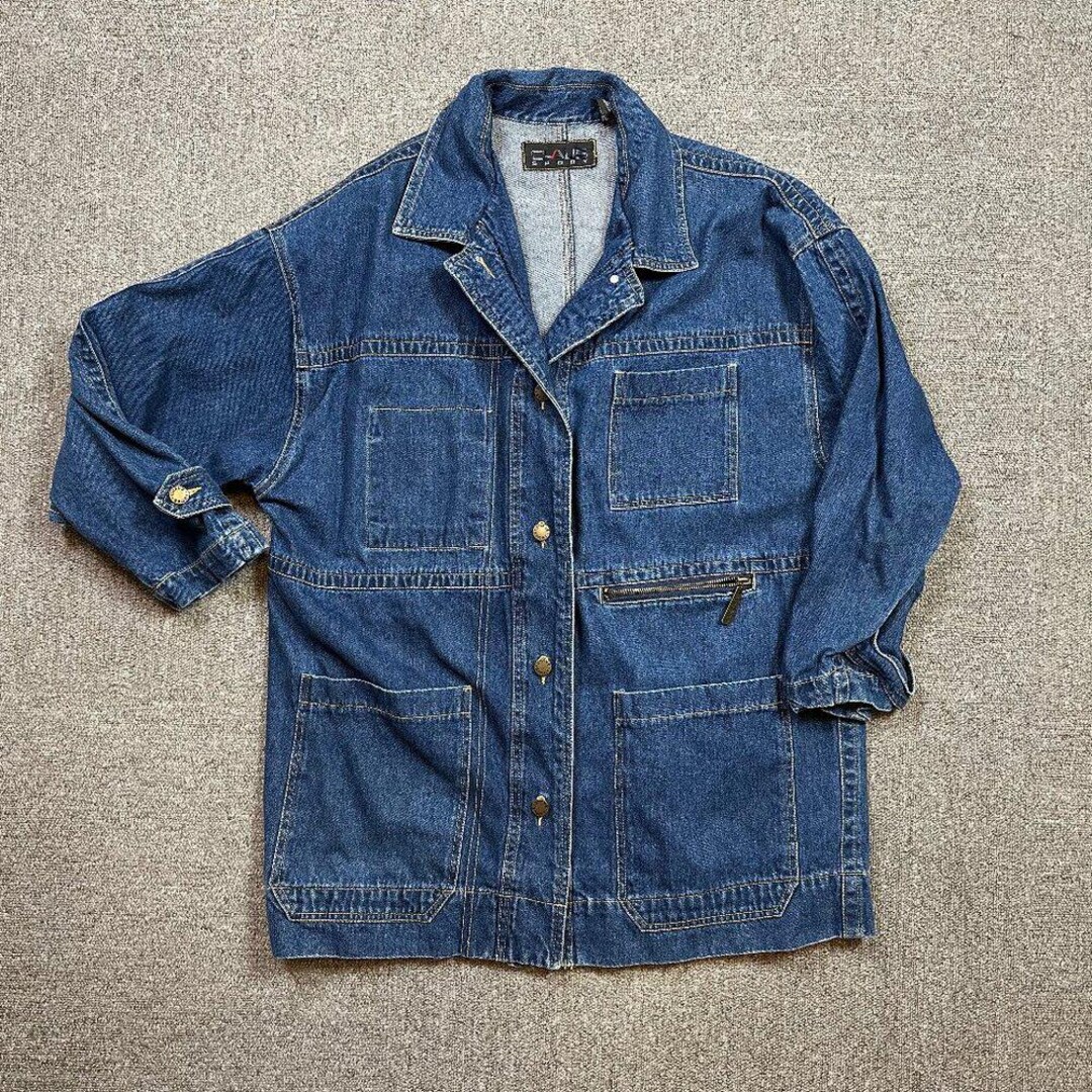 Vintage Chaus Sport Denim Long Chore Coat W/ Pockets Womens Medium 100% ...
