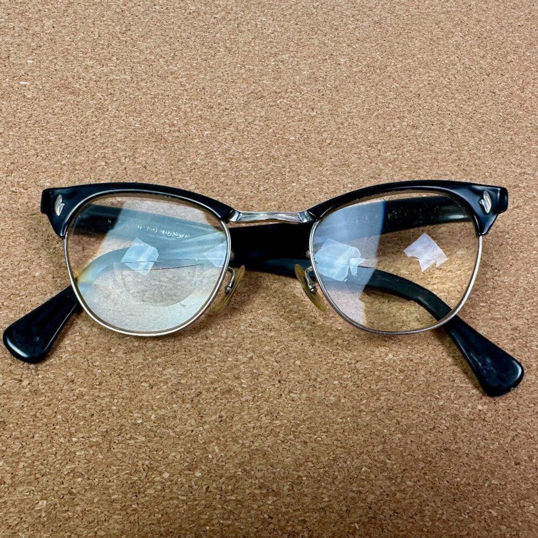 Vintage Clubmaster Style Cat-eye Retro Glasses Black & Silver MCM - Etsy