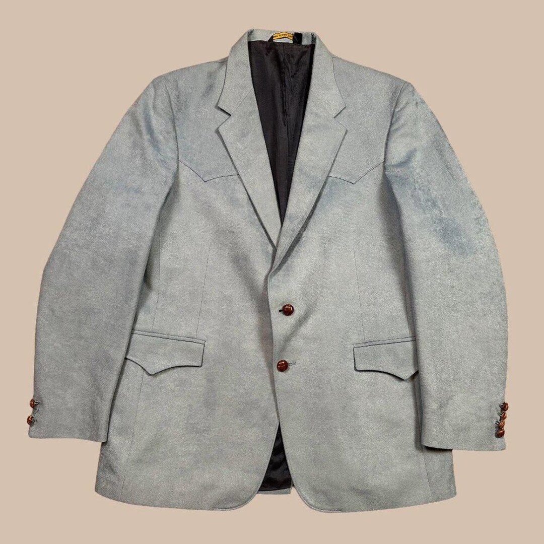 Farah Texas Countrywear Vintage Blue Grey Faux Suede Cowboy Suit Jacket ...