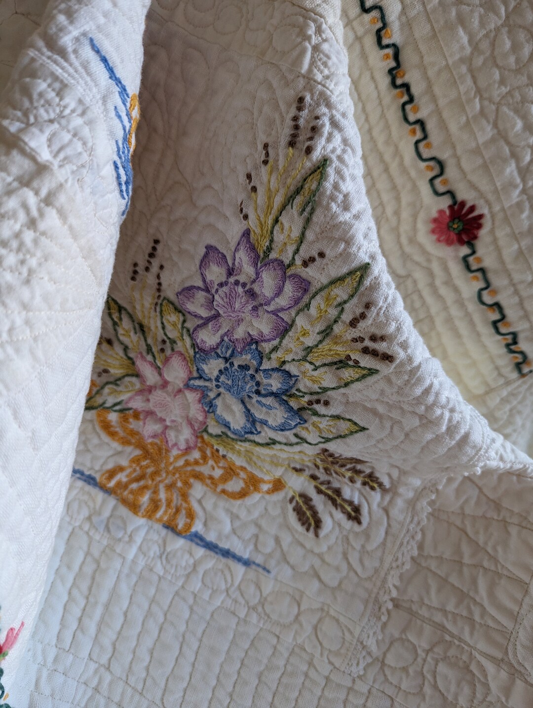 Vintage Dresser Scarf Quilt | 42" X 42" Embroidered Wall Hanging or Lap ...