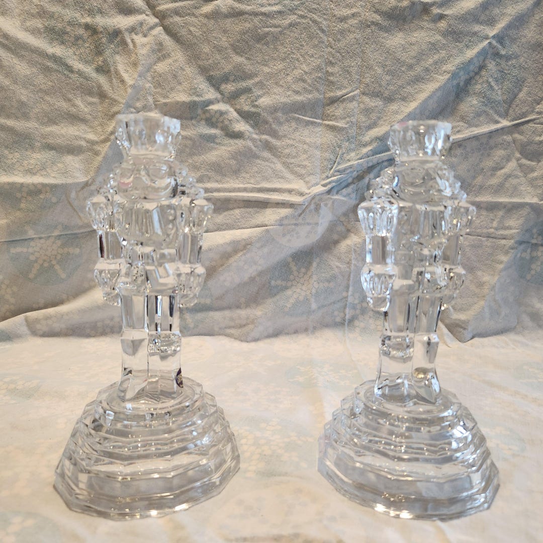 Deplomb Lead Crystal Christmas Nutcracker Candlestick Holder Set of 2 ...