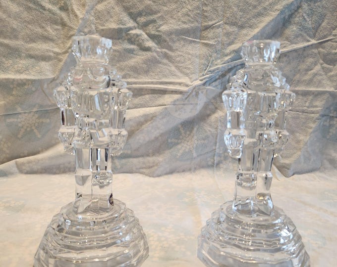 Deplomb Lead Crystal Christmas Nutcracker Candlestick Holder Set of 2 ...