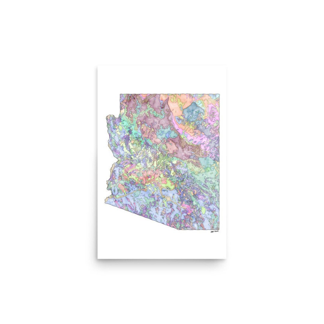 Arizona State Geologic Map Wall Art Print, Arizona Map Poster, Travel ...