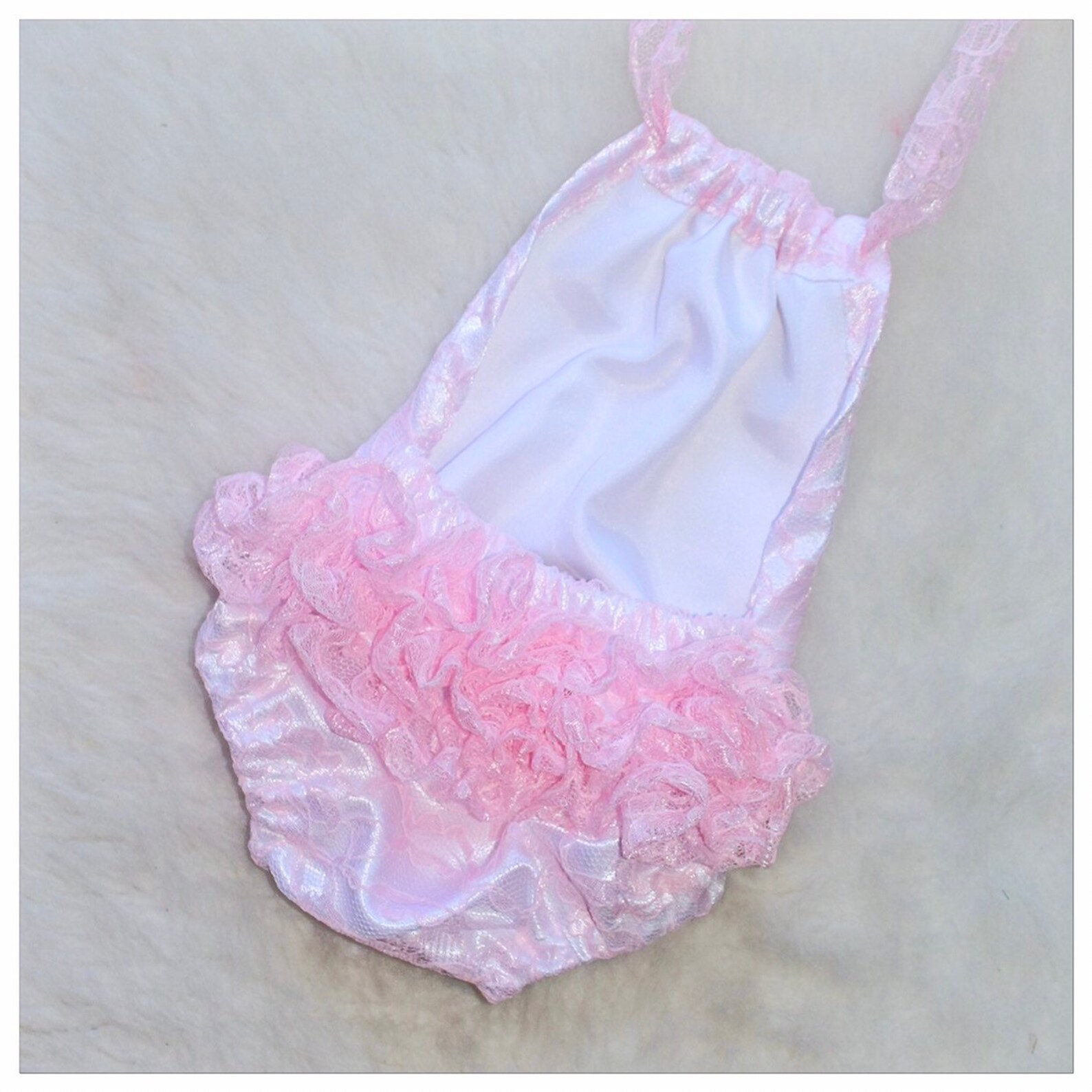 Pink Lace Ruffle Back Baby Romper Over White Satin Toddler - Etsy