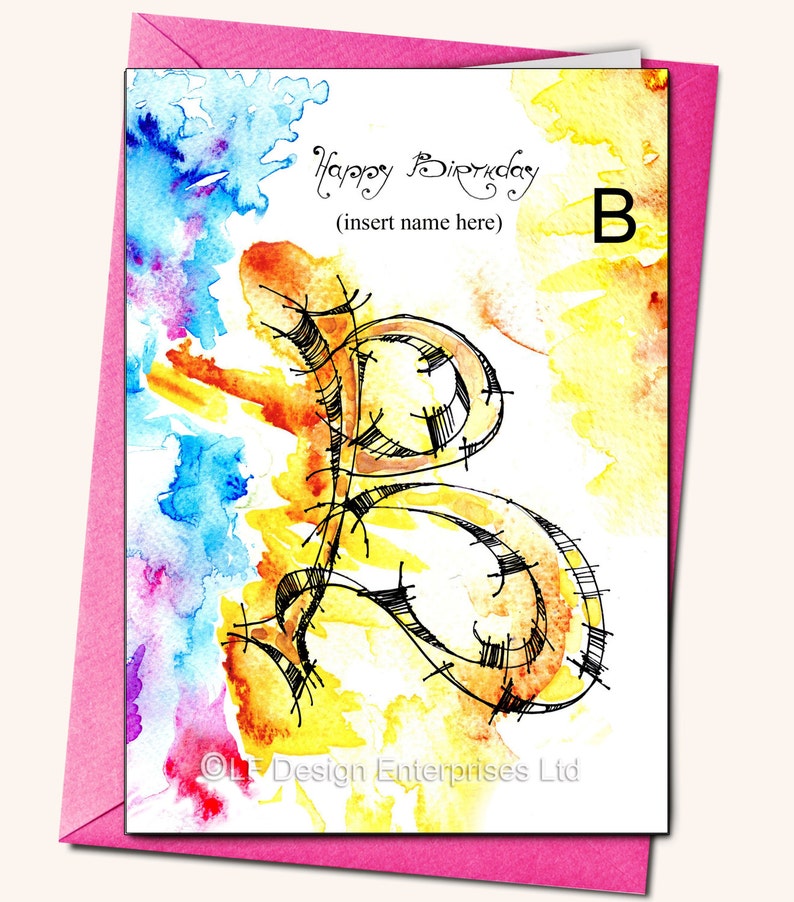 Letters B FKLY Happy Birthday Monogram Watercolour | Etsy