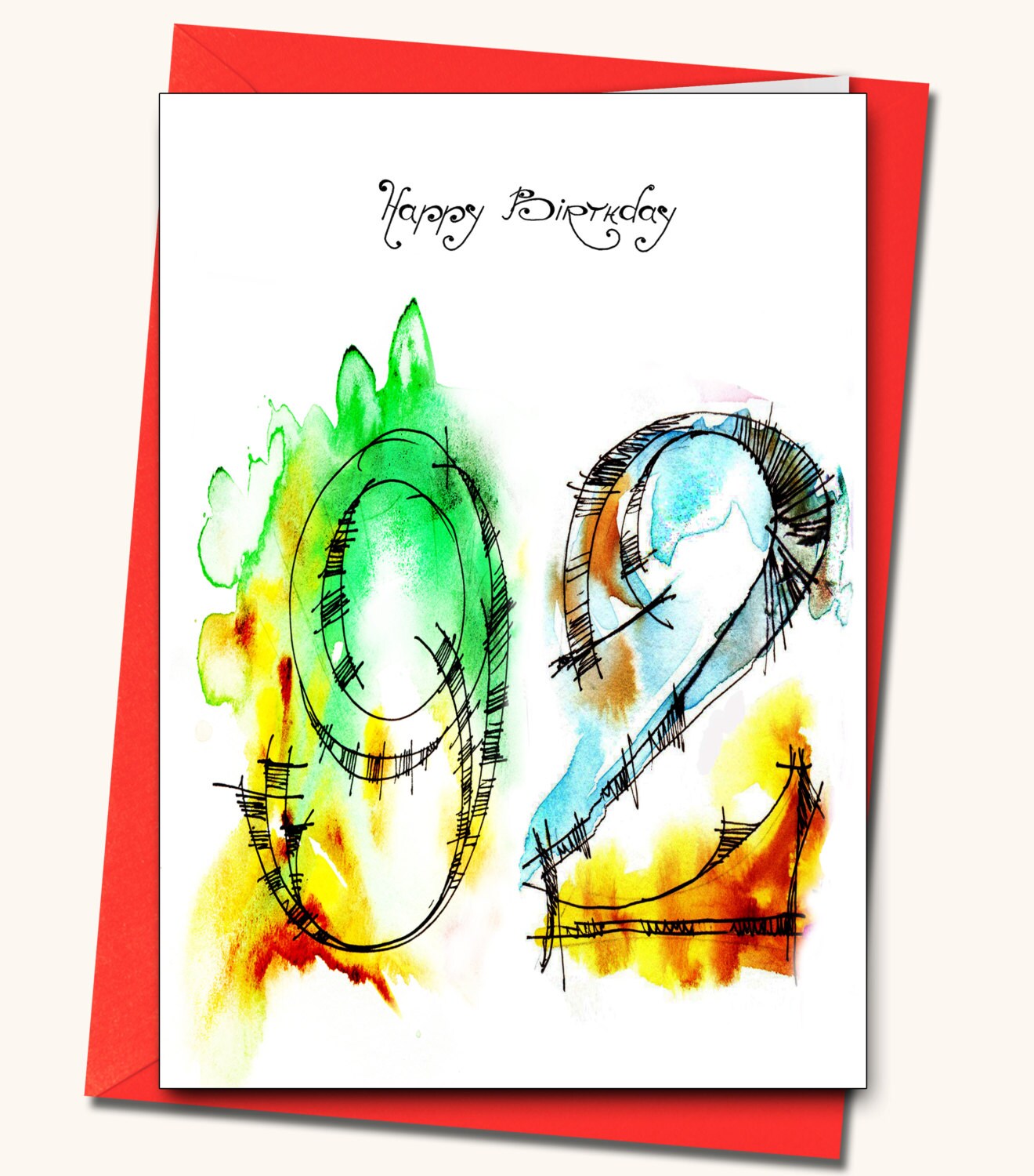 92nd Birthday Greeting Card, Personalised Cards, Any Name on the Cards ...