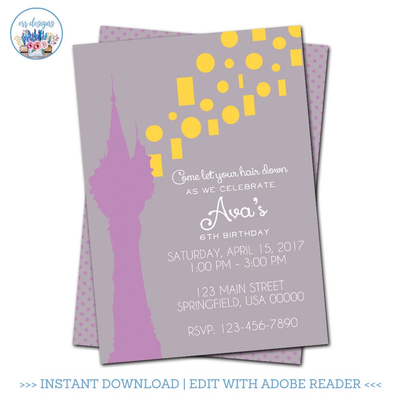 Tangled Invitation Editable Tangled Invitation Rapunzel - Etsy