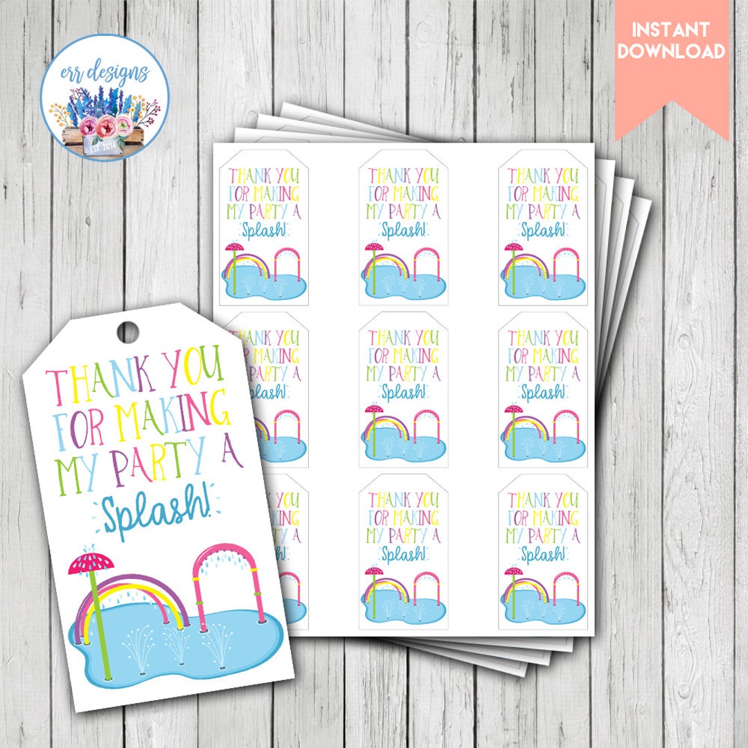 Splish Splash Favor Tags Splish Splash Birthday Splash Pad - Etsy