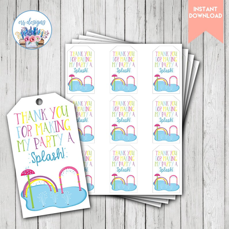 Splish Splash Favor Tags Splish Splash Birthday Splash Pad - Etsy