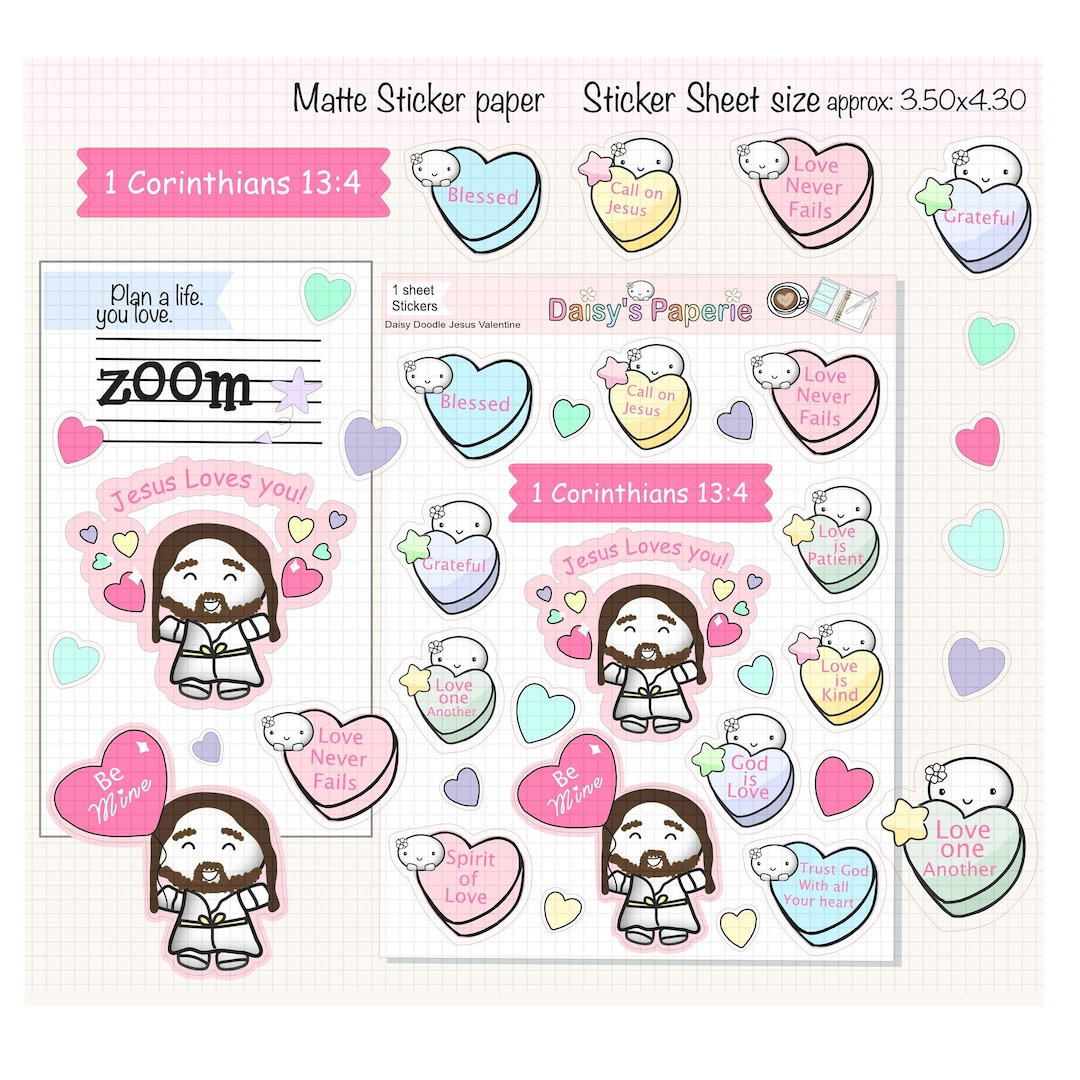 Valentine Aesthetic Emoti Character Sticker Sheet Matte Sticker Sheet ...
