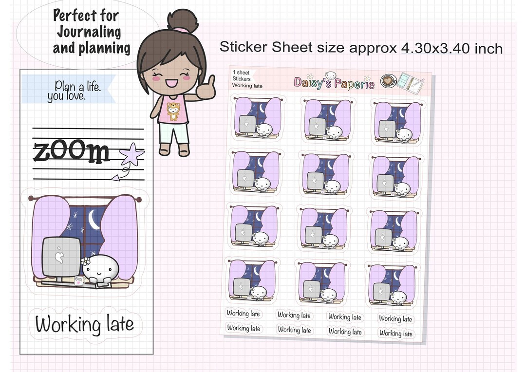 Working Late Planner Stickers emoti Stickersplanner Stickers Journaling ...