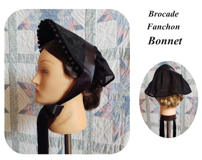 Brocade Fanchon Mourning Bonnet - Dinner Bonnet - Empire Bonnet ...