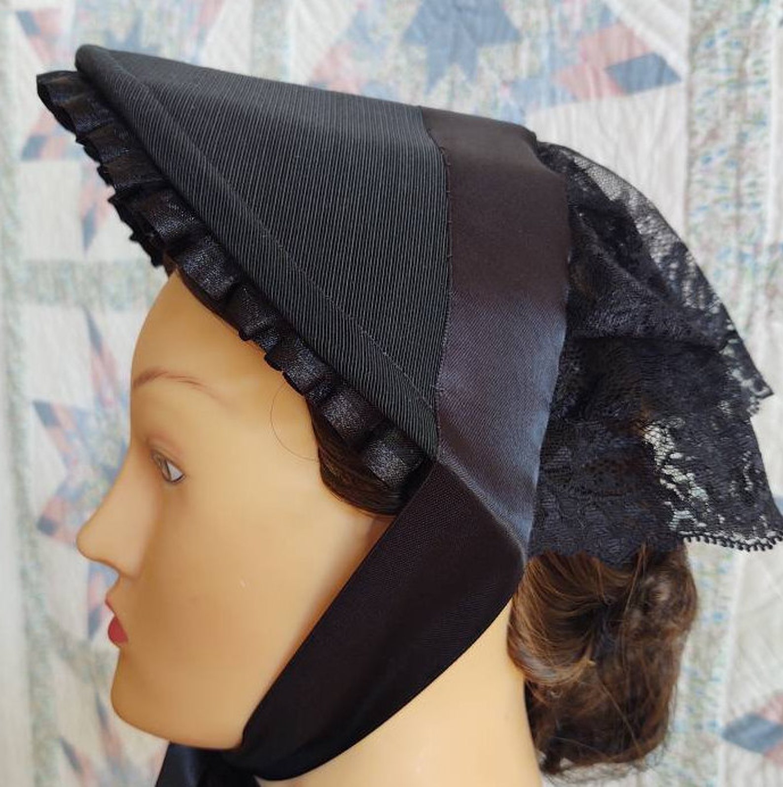 Grosgrain Taffetta Fanchon Mourning Bonnet Dinner Bonnet | Etsy