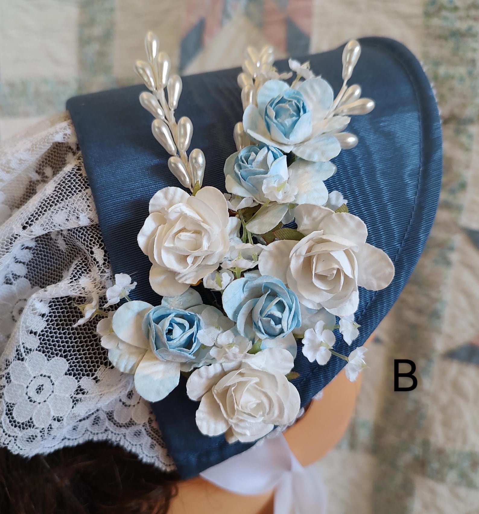 Slate Blue Fanchon Bonnet, Choice of Embellishment, Dinner Bonnet ...