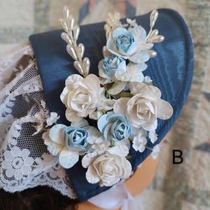 Slate Blue Fanchon Bonnet, Choice of Embellishment, Dinner Bonnet ...