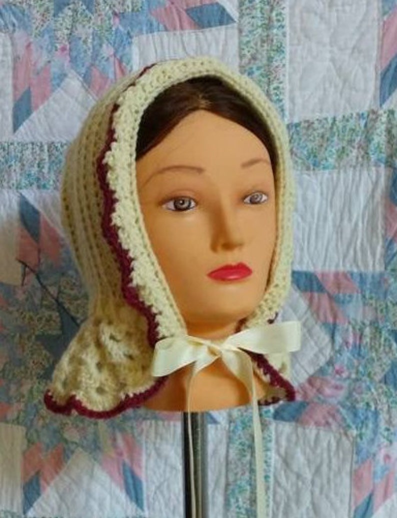 Cream Wool Carriage Bonnet Trimmed in Choice of Color/ Crocheted Hood ...