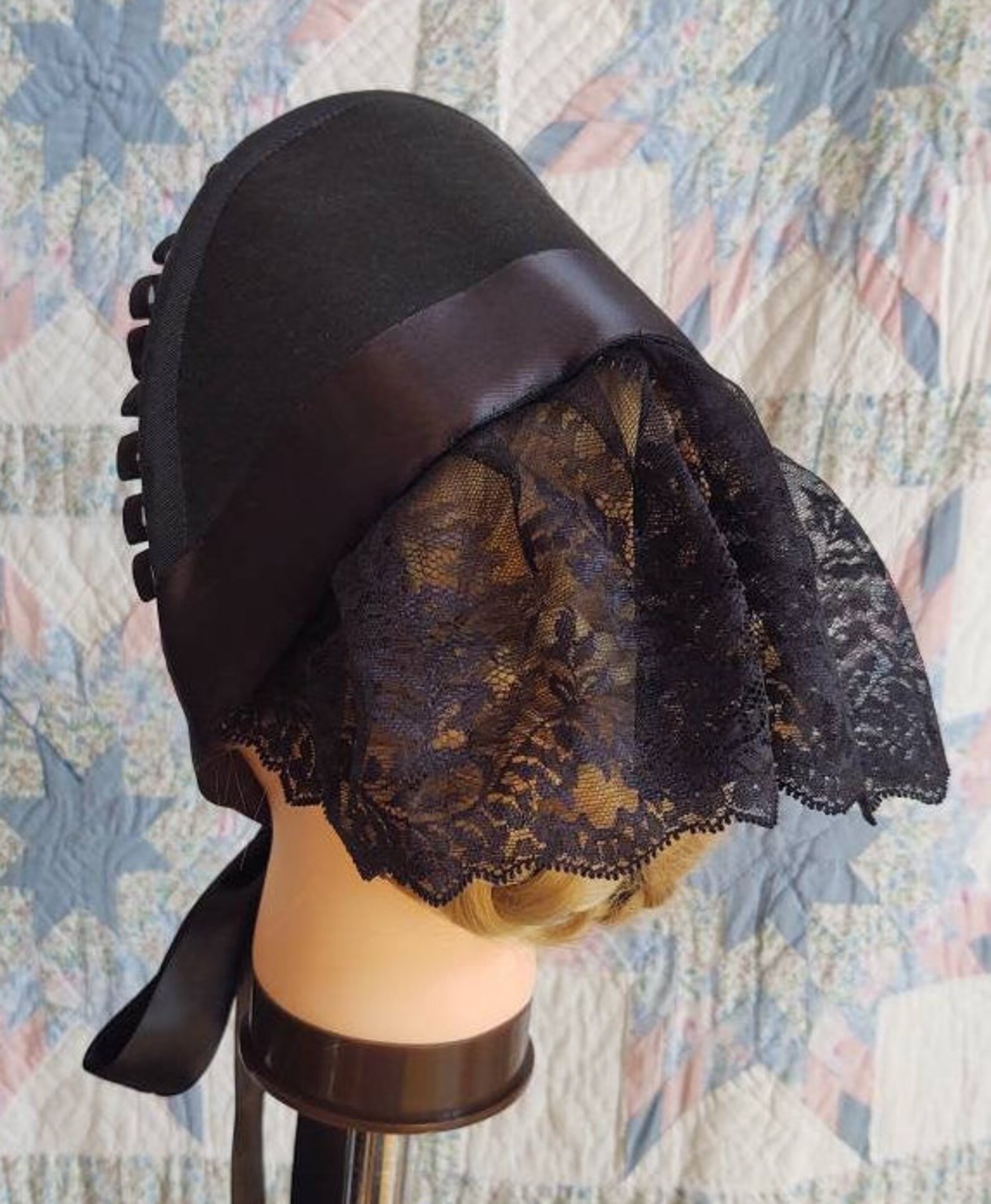 Grosgrain Taffetta Fanchon Mourning Bonnet Dinner Bonnet | Etsy