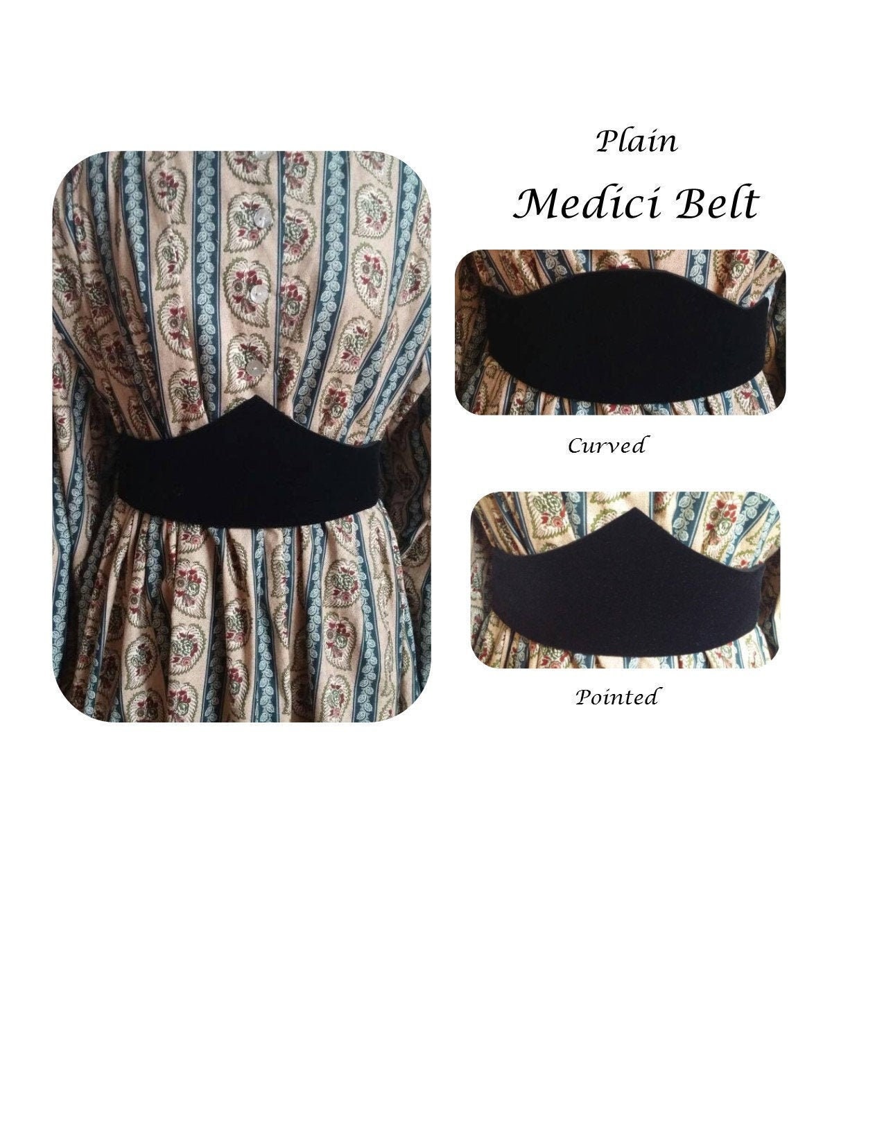 Plain Black Velvet Medici Belt Pointed OR Curved | Etsy