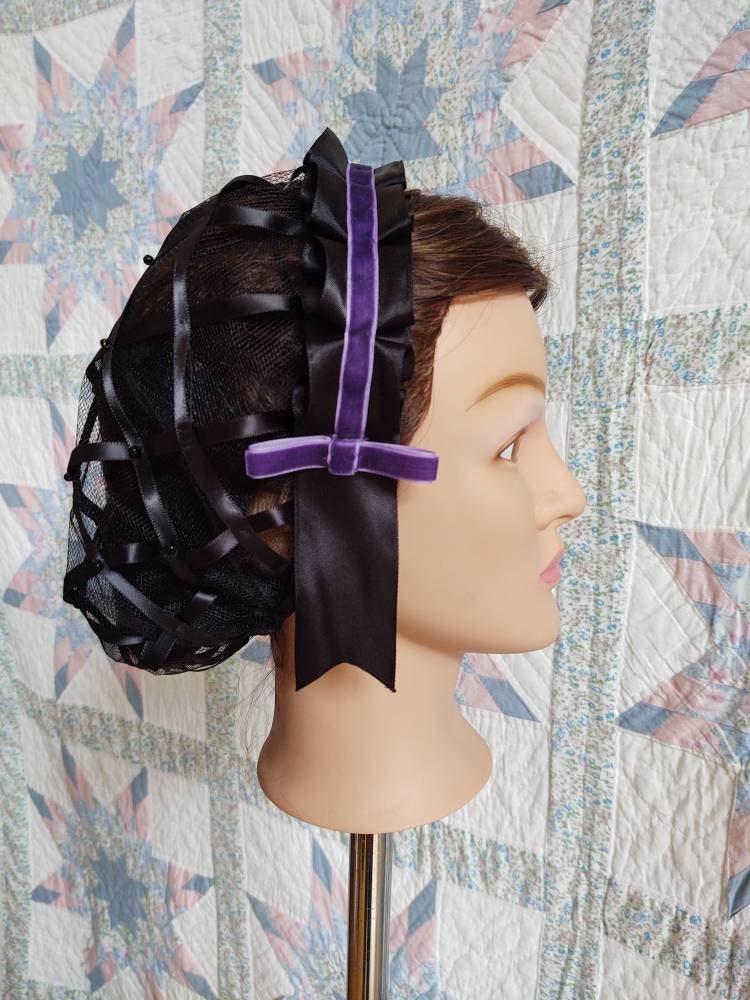 Black Ribbon Hairnet With Choice of Purple Trimmed Ribbon Coronets ...