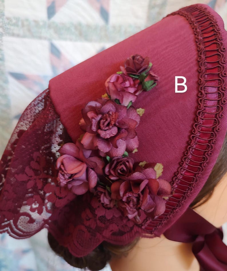 Wine Fanchon Bonnet, Choice of Embellishment, Dinner Bonnet - Empire ...