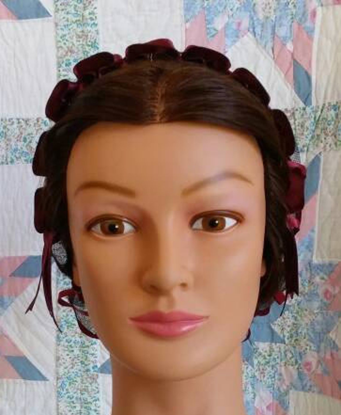 Wine Burgandy Ribbon Hairnet With Burgandy Folded Ribbon Coronet - Etsy