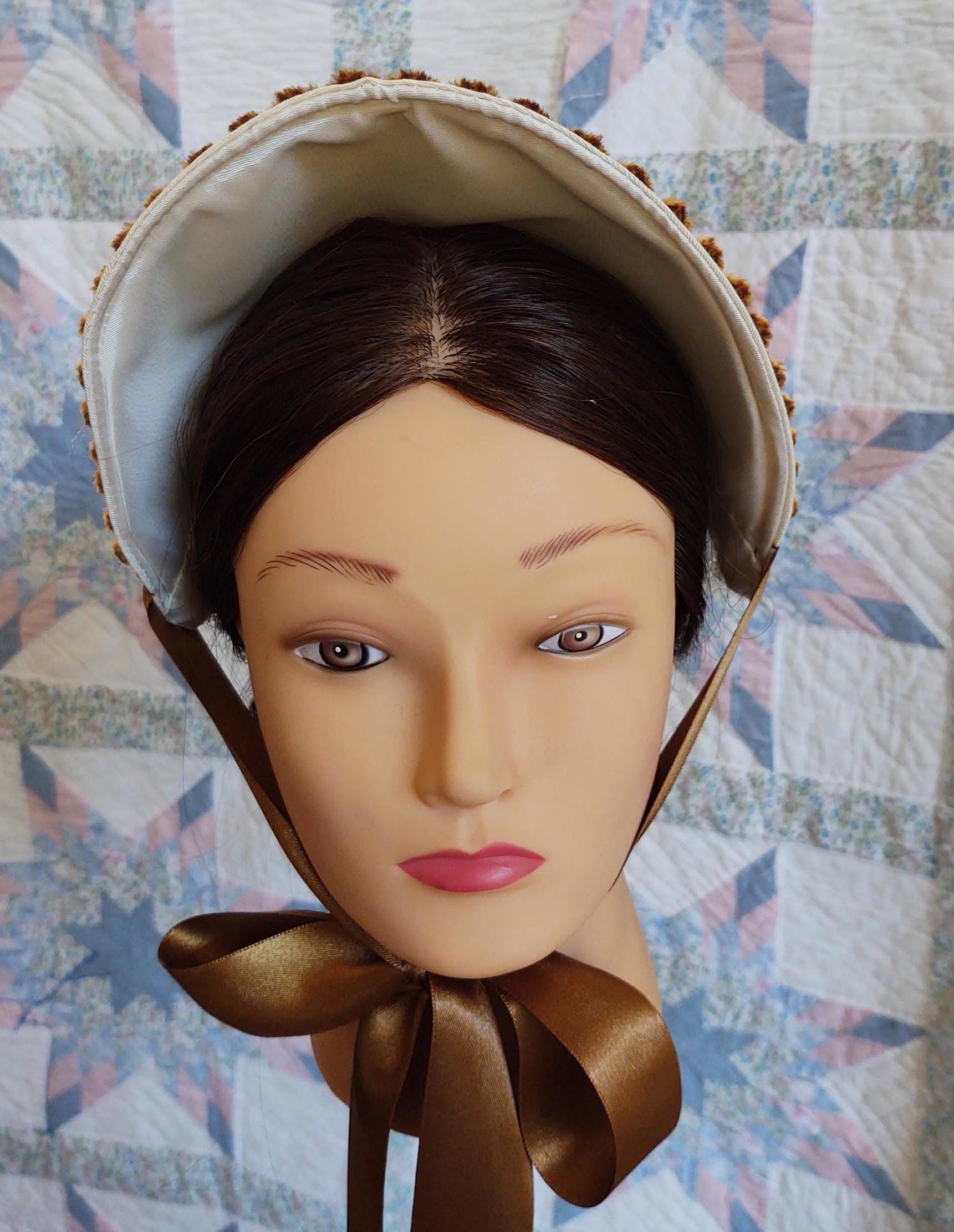 Old Gold Accented Cream Fanchon Bonnet, Dinner Bonnet - Empire Bonnet ...