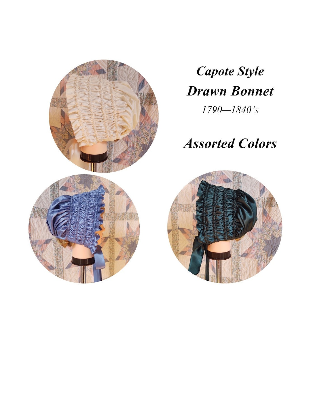 Early Drawn Bonnet Assorted Colors -capote Bonnet -drawn Poke Bonnet ...