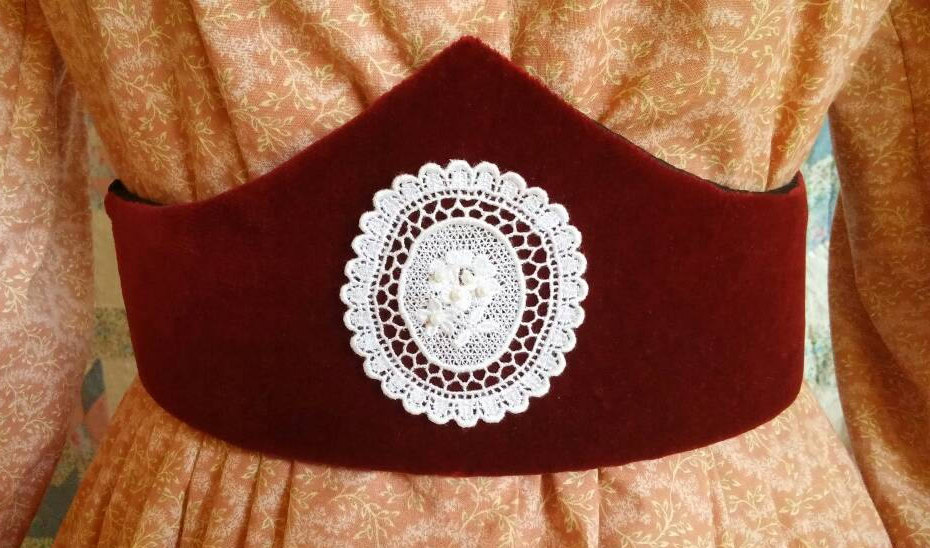 Deep Red/ Wine Velvet Medici Belt With White Applique | Etsy