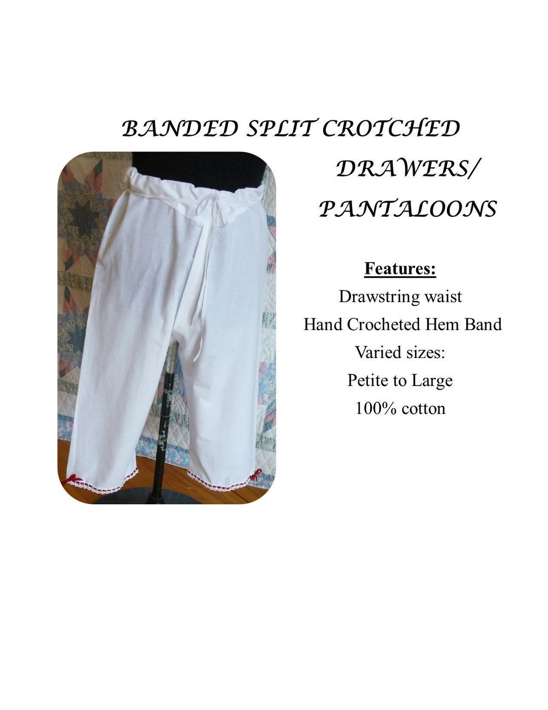 BANDED Split Crotch Drawers / Pantaloons With Hand Crocheted Band ...