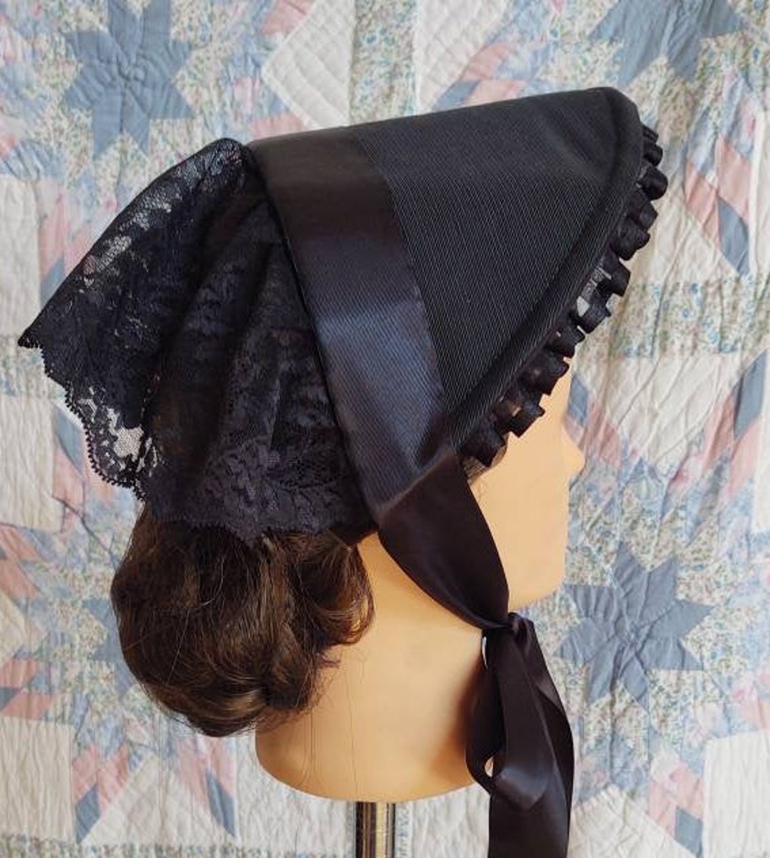 Grosgrain Taffetta Fanchon Mourning Bonnet Dinner Bonnet | Etsy