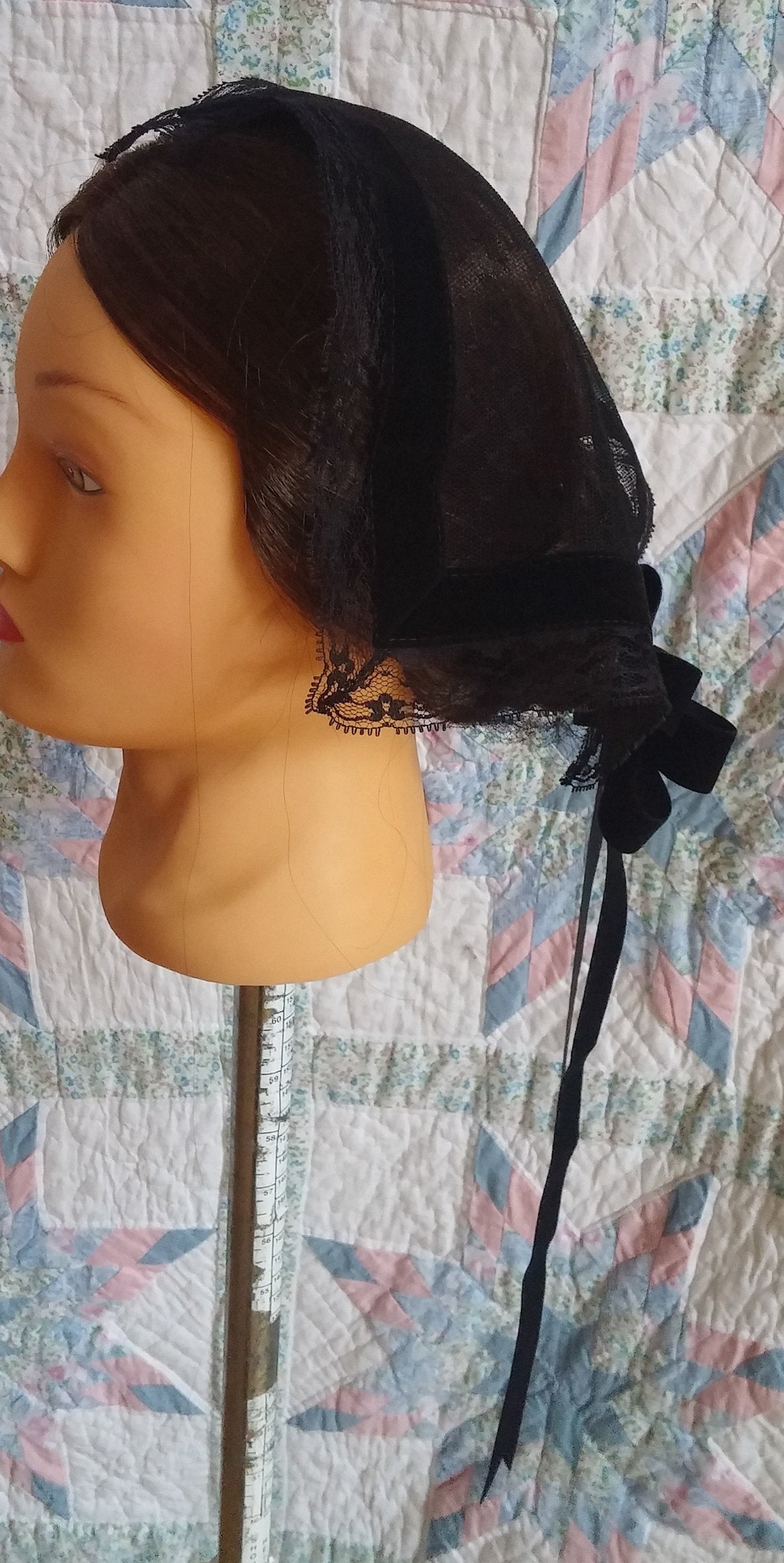 Black Lace Day Cap Daycap Flat Cap Mourning Historical - Etsy