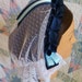 White Lace Fanchon Styled Day Cap With Navy and Baby Blue Ribbon ...